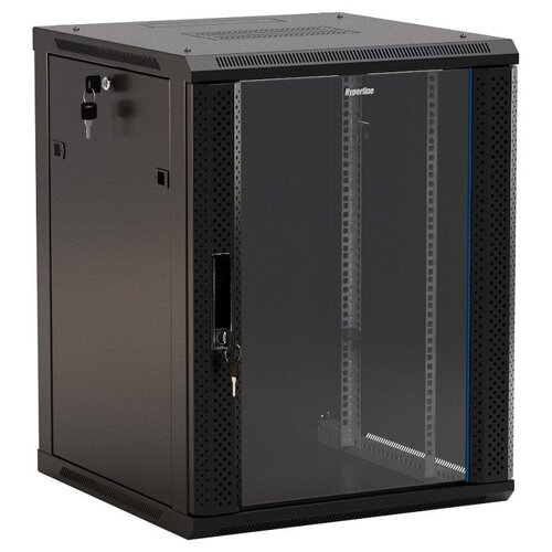 Шкаф серверный Hyperline TWB-1866-GP-RAL9004 настенный 18U 600x600мм пер. дв. стекл 2 бок. пан. 60кг черный IP20 сталь