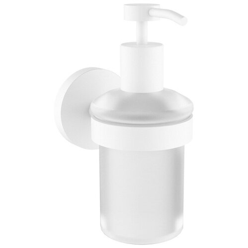 Стеклянный дозатор для жидкого мыла с латунным настенным держателем Wellsee Finishing Touch 182515000 (цвет держателя белый матовый)