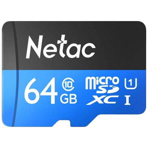 Карта памяти Netac MicroSD card P500 Standard 64GB, retail version w/SD, 1 шт.