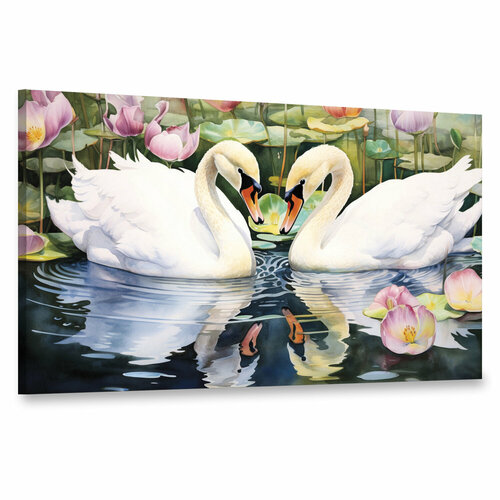 Интерьерная картина 100х60 "Поцелуй лебедей"