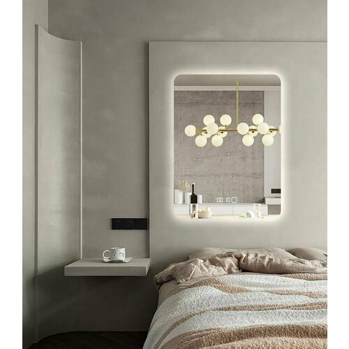 Зеркало для ванной с часами Prisma 120*80 прямоугольное вертикальное "парящее" с нейтральной LED-подсветкой