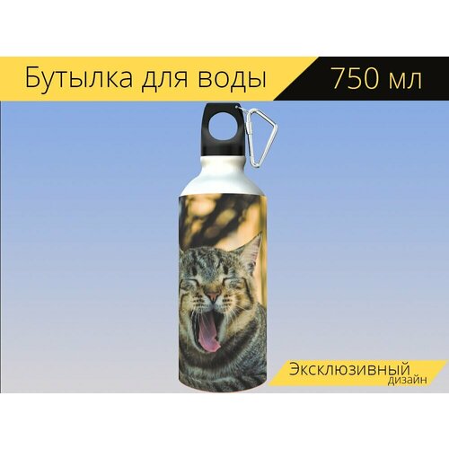 Бутылка фляга для воды "Кошка, тигр, хищник" 750 мл. с карабином и принтом