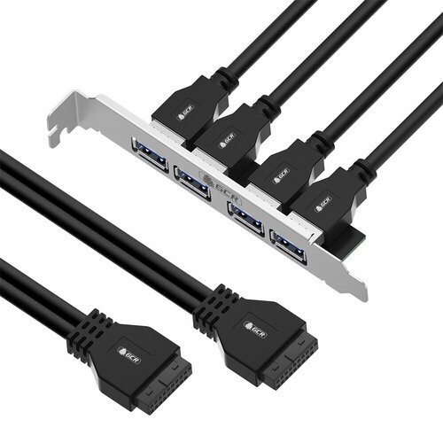 Планка в корпус USB 3.0 на 4 внешних порта 20 pin 2 порта (GCR-20PL) черный 0,58м