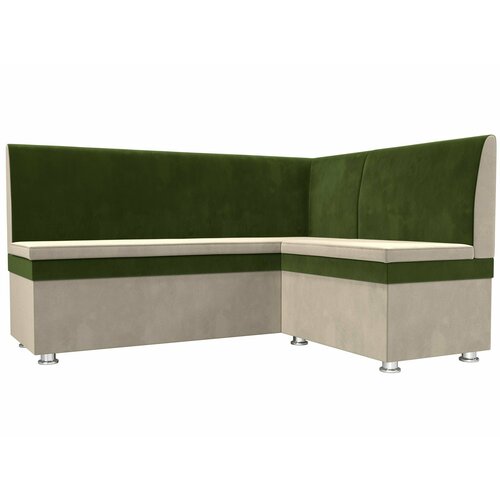 Кухонный угловой диван Уют правый угол, Микровельвет бежевый и зеленый