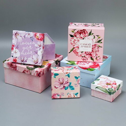 Набор подарочных коробок 6 в 1 "Цветы", 10.2 x 10.2 x 6 - 20 x 20 x 11 см
