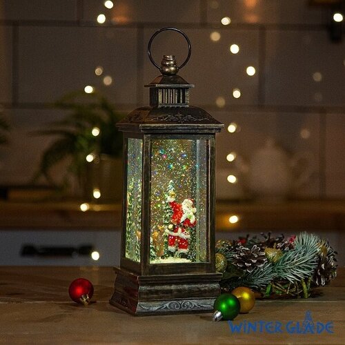 Новогодний фонарь музыкальный ночник Winter Glade Санта-Клаус около елки