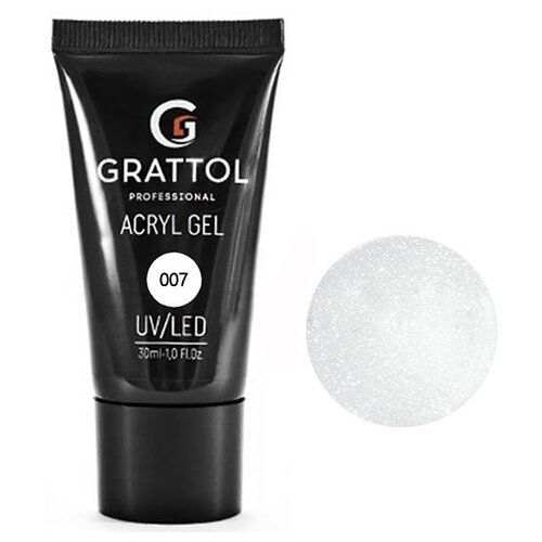 Grattol акригель Acryl Gel камуфлирующий, 30 мл, 07 молочный с шиммером