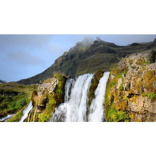 Картина на холсте 60x110 LinxOne "Исландия гора скалы Природа" интерьерная для дома / на стену / на кухню / с подрамником