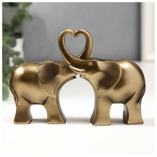 Сувенир полистоун Два африканских слона бронза (набор 2 шт) 10,5х15х3,5 см