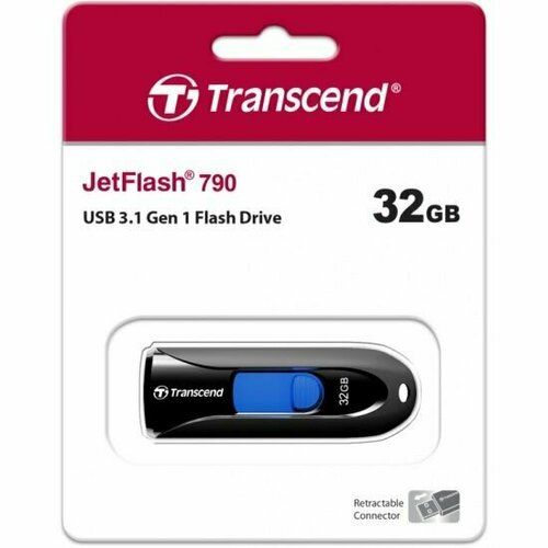 USB флешка 32Gb Transcend JetFlash 790K black USB 3.1 Gen 1 (90/25 Mb/s)