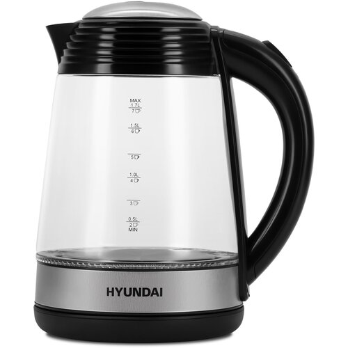 HYK-G3803 Электрический чайник Hyundai 1.7л. 2200Вт (цвет белый/серебристый) стекло