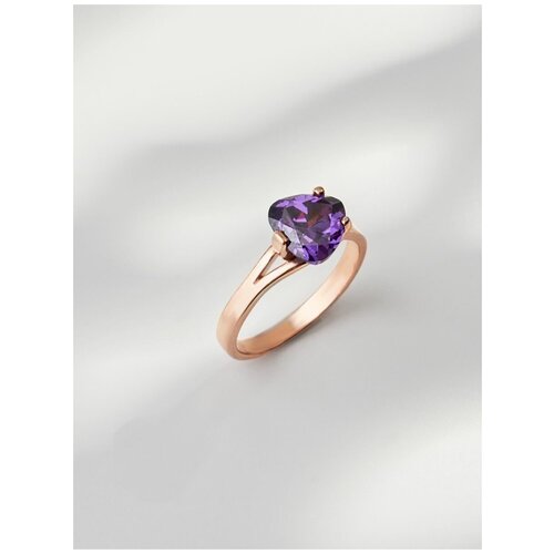 Кольцо Shine & Beauty, фианит, размер 17, золотой, фиолетовый