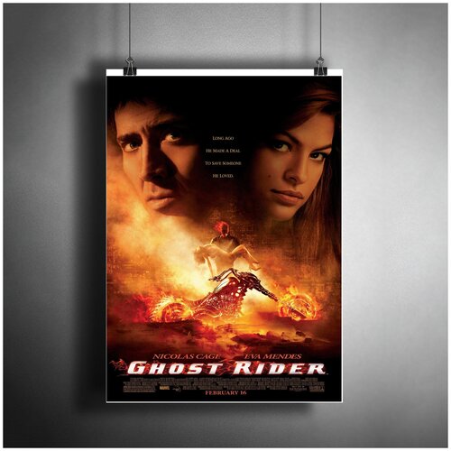Постер плакат для интерьера "Фильм: Призрачный гонщик. Николас Кейдж. Ghost Rider"/ Декор дома, офиса, комнаты A3 (297 x 420 мм)