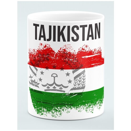 Кружка керамическая стандарт с принтом флаг Таджикистана. Оригинальная чашка для парня, девушке, подруге, мужу, жене на праздник.