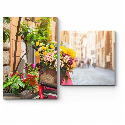 Модульная картина Велосипед с цветами на старой улице Рима110x83
