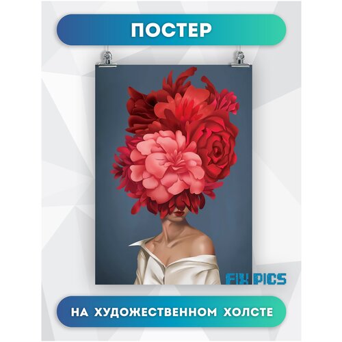 Постер на стену Девушка и красные цветы 40х60 см