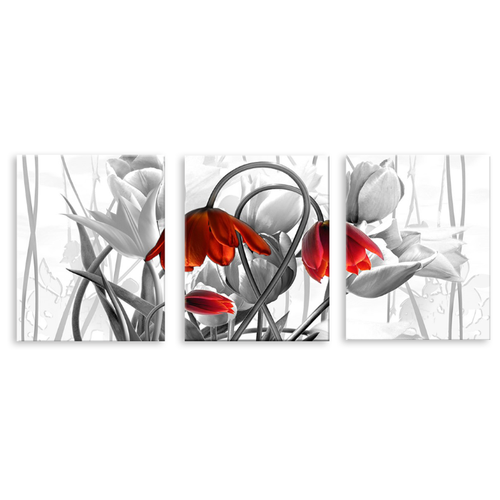 Модульная картина на холсте "Красно-серые тюльпаны" 150x63 см