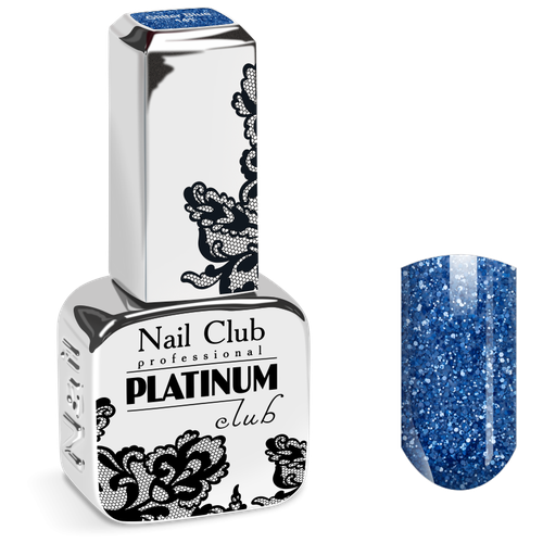 Nail Club professional Эмалевый гель-лак для ногтей с липким слоем PLATINUM CLUB 141 Glitter Blue, 13 мл.