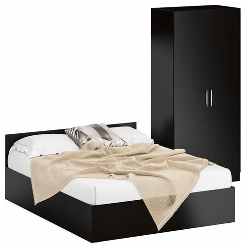 Кровать двуспальная 1400 со шкафом для одежды 2-х створчатым Стандарт, цвет венге, спальное место 1400х2000 мм, без матраса, основание есть