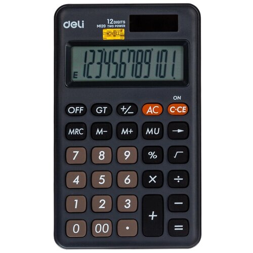 Калькулятор настольн. компакт. Deli EM120.12р, дв. пит, 118x70мм, темно-серый