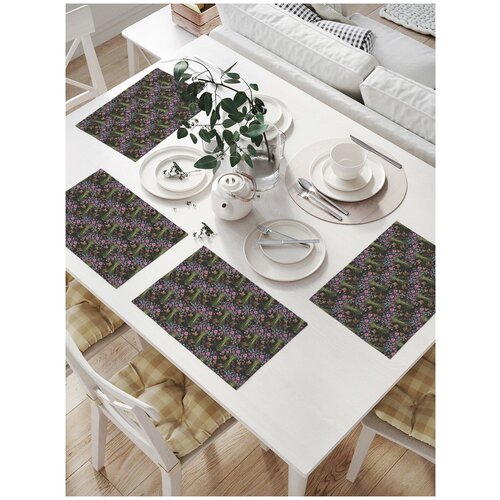 Салфетки на стол для сервировки прямоугольные, плейсмат JoyArty "Нежные букеты с бабочками", 32x46 см, в комплекте 4шт.