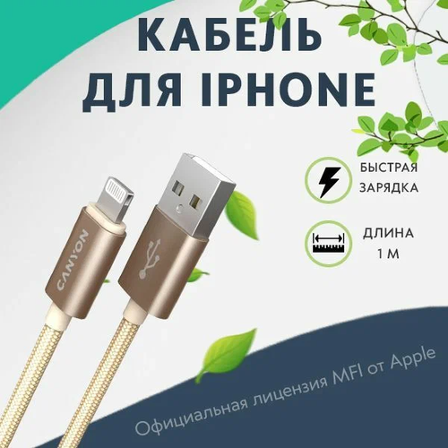 Кабель Canyon USB - Lightning (CNS-MFIC3), 1 м, золотой