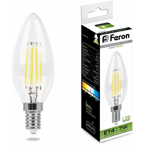 Лампа светодиодная LED 7вт Е14 теплый матовая свеча FILAMENT | код. LB-66 | FERON (4шт. в упак.)