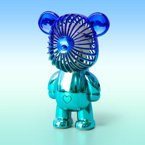 Портативный вентилятор настольный Мишка BearBrick с 3 скоростями сине-бирюзовый