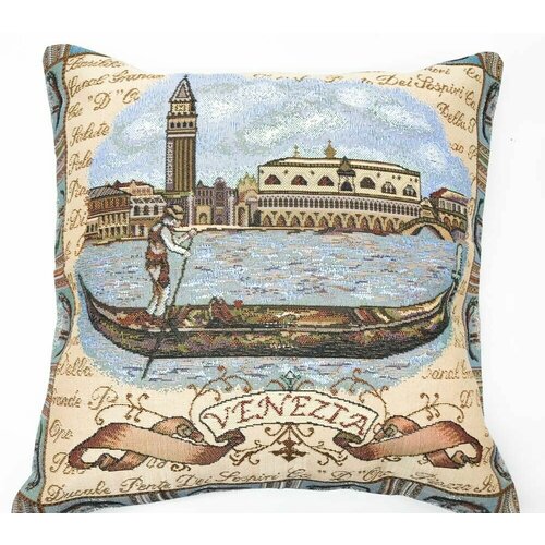 Декоративная подушка из гобелена 50х50 (+-3см) на молнии, с рисунком Город Венеция