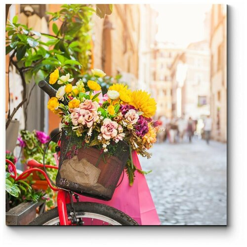 Модульная картина Велосипед с цветами на старой улице Рима110x110