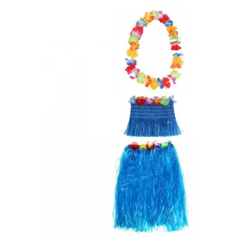 Гавайская юбка синяя 60 см, топ, ожерелье лея 96 см
