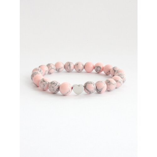 Браслет Pechinoga Design Браслет из натурального камня с сердечком, металл, размер 16 см, размер S, розовый, серебристый