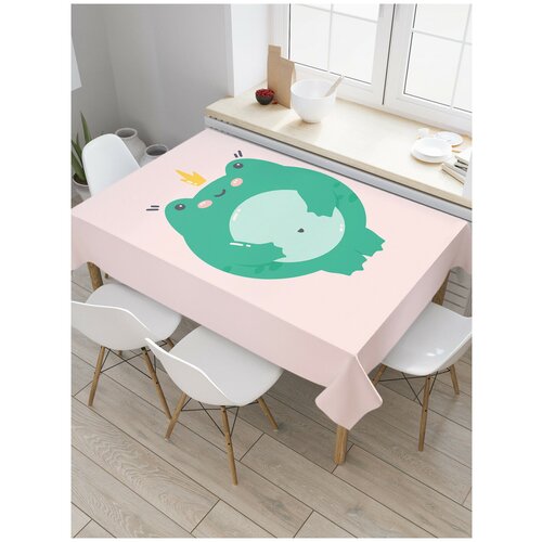 Прямоугольная тканевая скатерть на стол JoyArty с рисунком "Довольный лягушонок" 120 на 145 см