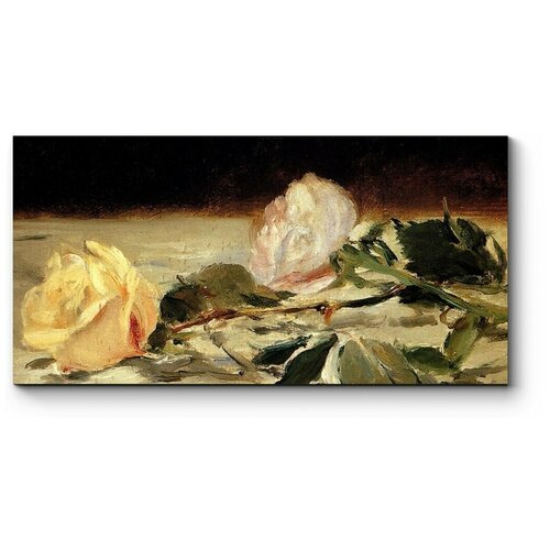 Модульная картина Две розы на скатерти 50x25