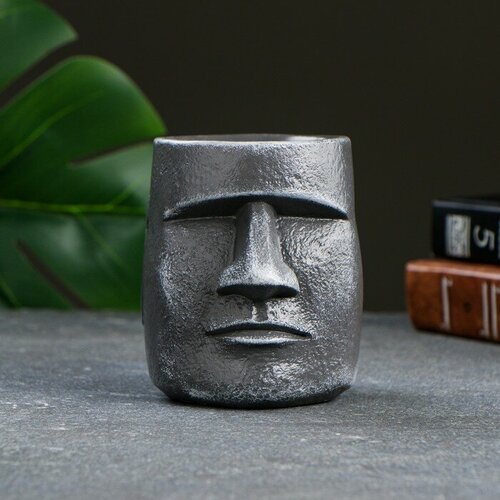 Хорошие сувениры Кашпо - органайзер "Истукан моаи" серый камень, 10см