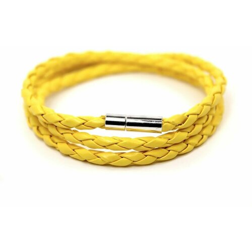 Плетеный браслет Handinsilver ( Посеребриручку ) Браслет плетеный кожаный с магнитной застежкой, 1 шт., размер 16 см, желтый
