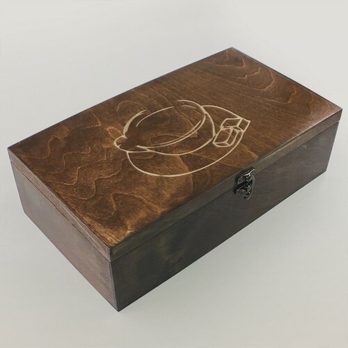 Коробка для чайных пакетиков из дерева, чайница большая, 4 отделения с узором Иллюстрация Чашка - 1262