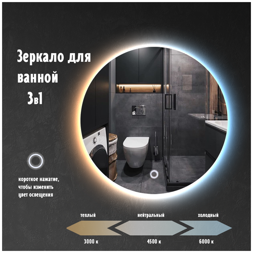 Зеркало настенное Maskota для ванной круглое, с парящей подсветкой на стену, 60 см