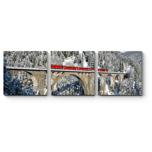 Модульная картина Горный красный поезд150x50