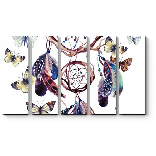 Модульная картина Ловец снов в окружении порхающих бабочек 150x90