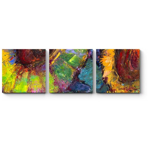 Модульная картина Яркие подсолнухи маслом 120x40