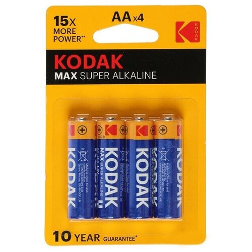 Батарейка алкалиновая Kodak Max, AA, LR6-4BL, 1.5В, блистер, 4 шт.