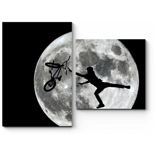 Модульная картина Силуэт байкера на фоне луны 90x68