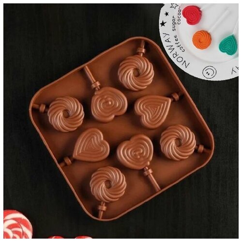 Форма для леденцов и шоколадных конфет "Сердечки, кружочки", 8 ячеек