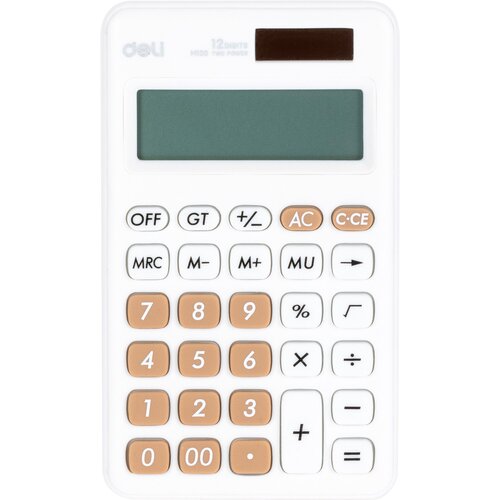 Калькулятор настольн. компакт. Deli EM120,12р, дв. питание, 118x70мм, белый