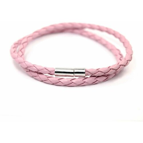 Плетеный браслет Handinsilver ( Посеребриручку ) Браслет плетеный кожаный с магнитной застежкой, 1 шт., размер 19 см, розовый