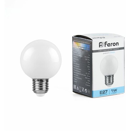Лампа светодиодная Feron LB-37 25115, E27, G45, 1 Вт, 6400 К
