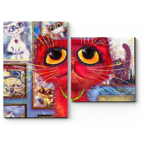 Модульная картина Красный кот гуляет по галерее 100x75