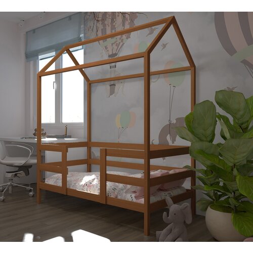 Кровать детская, подростковая "Теремок", спальное место 180х90, масло "Орех", из массива