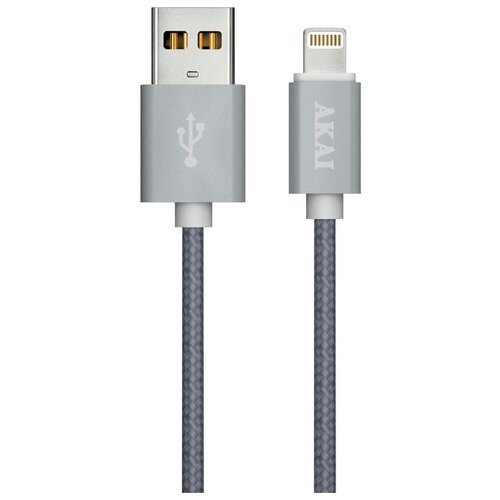 Дата-кабель Akai CE-604S разъем USB 2.0 8-pin Apple Lightinng серебро оплетка текстиль